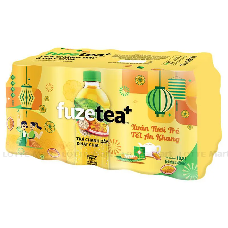 Lốc 24 Chai Trà Chanh Dây Và Hạt Chia Fuze Tea Plus 450ml/Chai