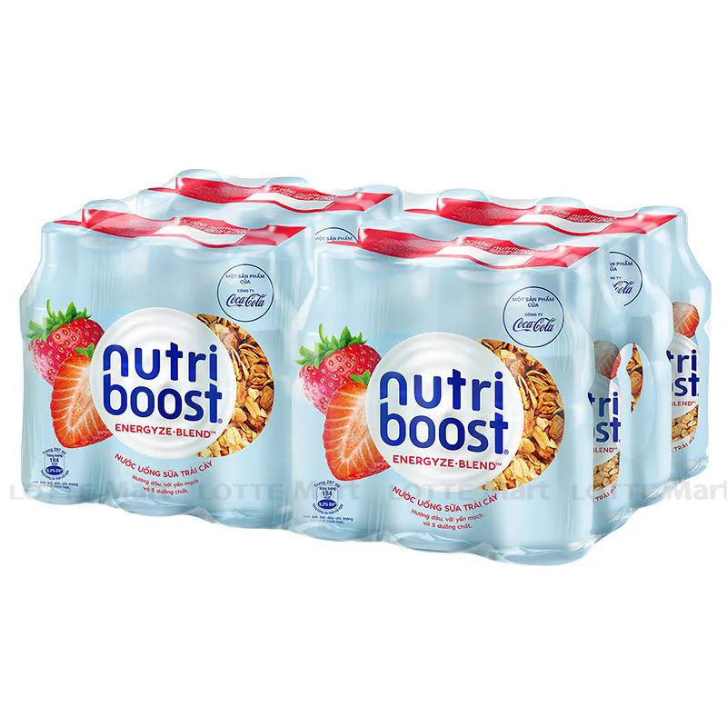Lốc 24 Chai Sữa Trái Cây Nutriboost Hương Dâu & Yến Mạch 297ml/Chai