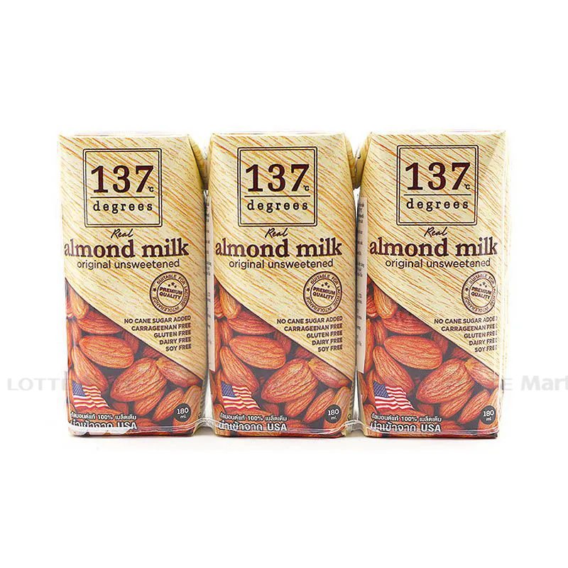 Sữa Hạt Hạnh Nhân 137 Degrees Nguyên Chất Không Đường Lốc 3 Hộp 180ML