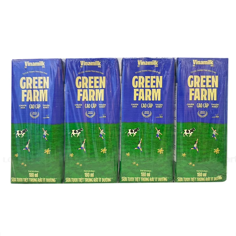 Sữa Tươi Tiệt Trùng Vinamilk Green Farm Ít Đường Lốc 4 Hộp 180ml