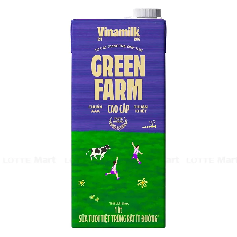 Sữa Tươi Nguyên Chất Tiệt Trùng Vinamilk Green Farm Rất Ít Đường Hộp 1L