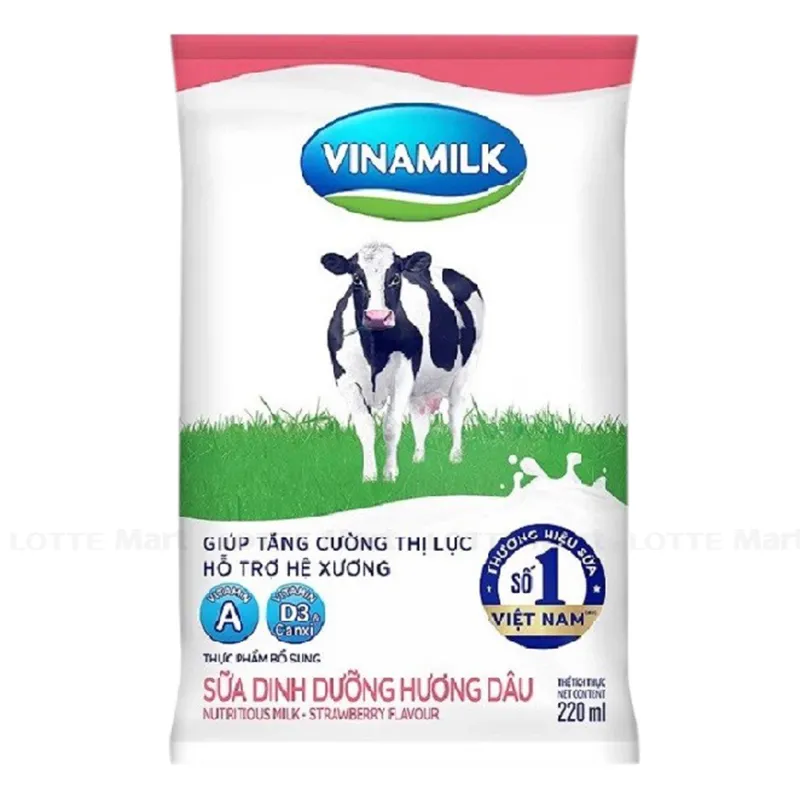 Sữa Dinh Dưỡng Vinamilk Hương Dâu Bịch 220ml