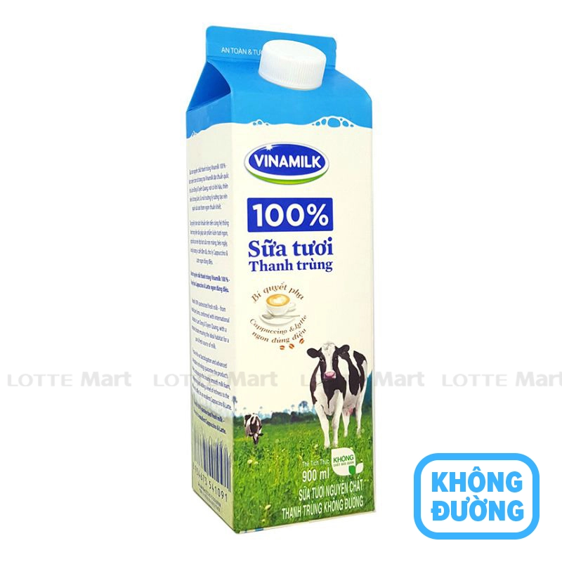 Sữa Tươi Thanh Trùng Vinamilk 100% Không Đường Hộp 900ml