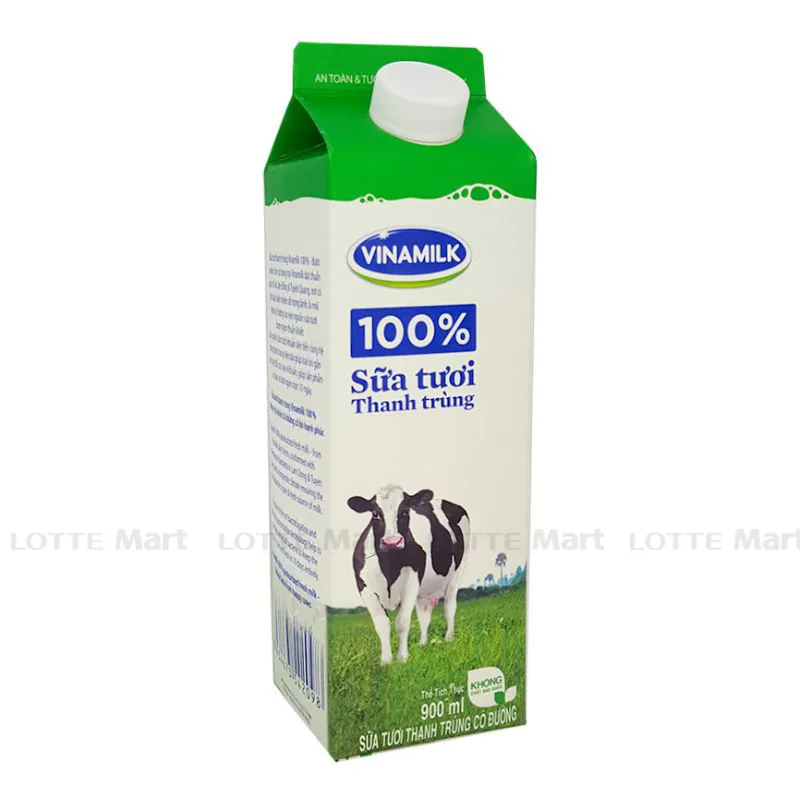 Sữa Tươi Thanh Trùng Vinamilk 100% Có Đường Hộp 900ml