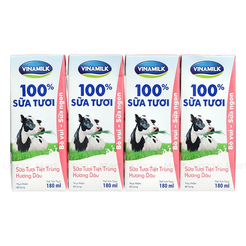 Sữa Tươi Tiệt Trùng Vinamilk 100% Hương Dâu Lốc 4 Hộp 180ML