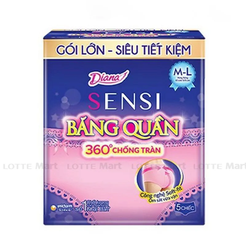 Băng Vệ Sinh Diana Sensi Ban Đêm Dạng Quần Size M-L Gói 5 Miếng