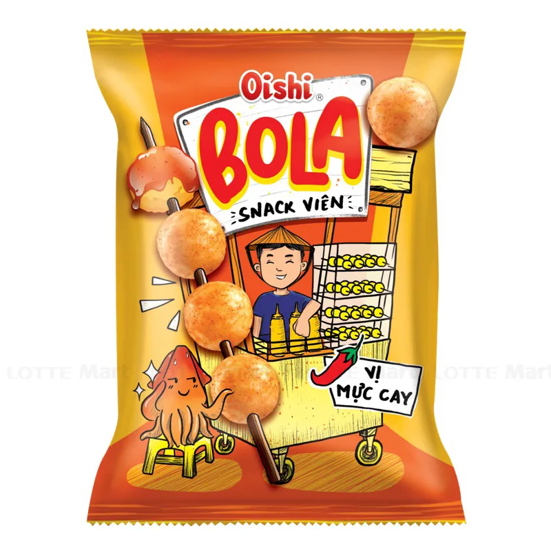 Snack Oishi BoLa Viên Vị Mực Cay Gói 68G