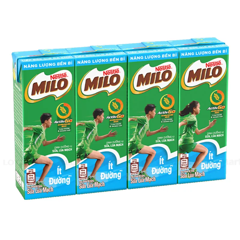 Sữa Lúa Mạch Nestlé Milo Ít Đường Lốc 4 Hộp x 180ml