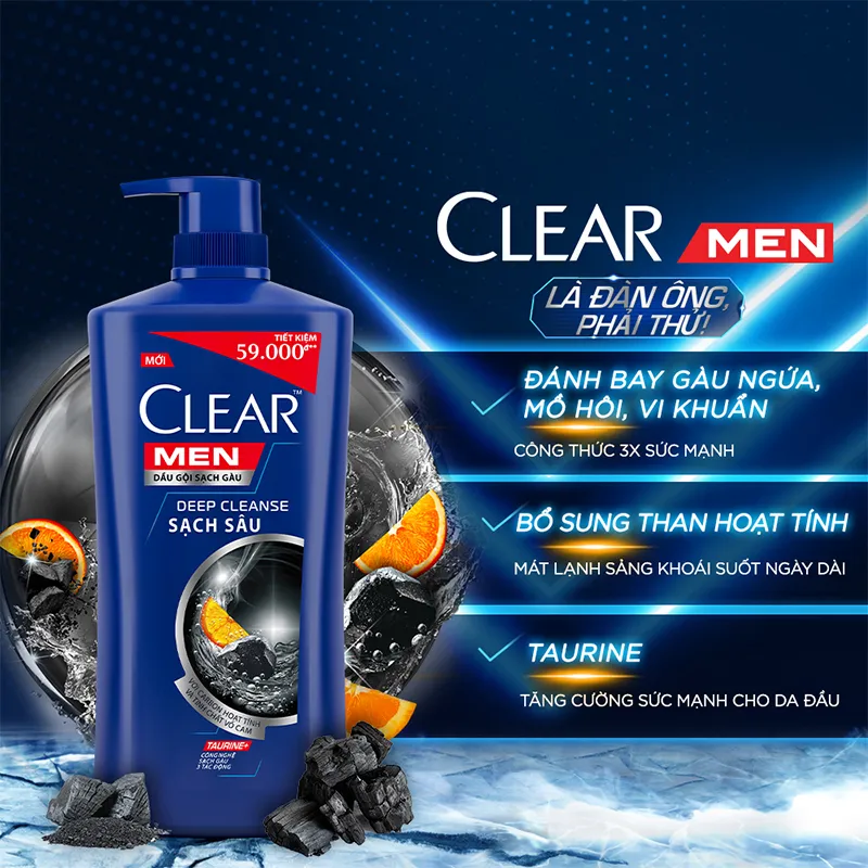 Dầu Gội Clear Men Sạch Sâu Trị Gàu Ngứa Vi Khuẩn 900g
