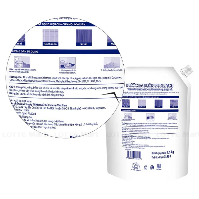 Nước Lau Sàn Sunlight Hoa Hạ Bạc Hà 3.6kg