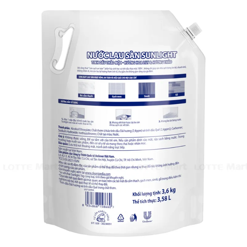 Nước Lau Sàn Sunlight Hoa Lily & Hương Thảo 3.6kg