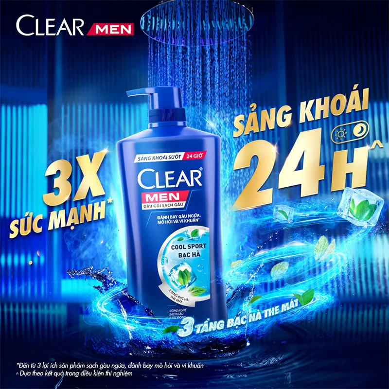 Dầu gội Clear Men Cool Sport Bạc Hà Sạch Gàu 630g