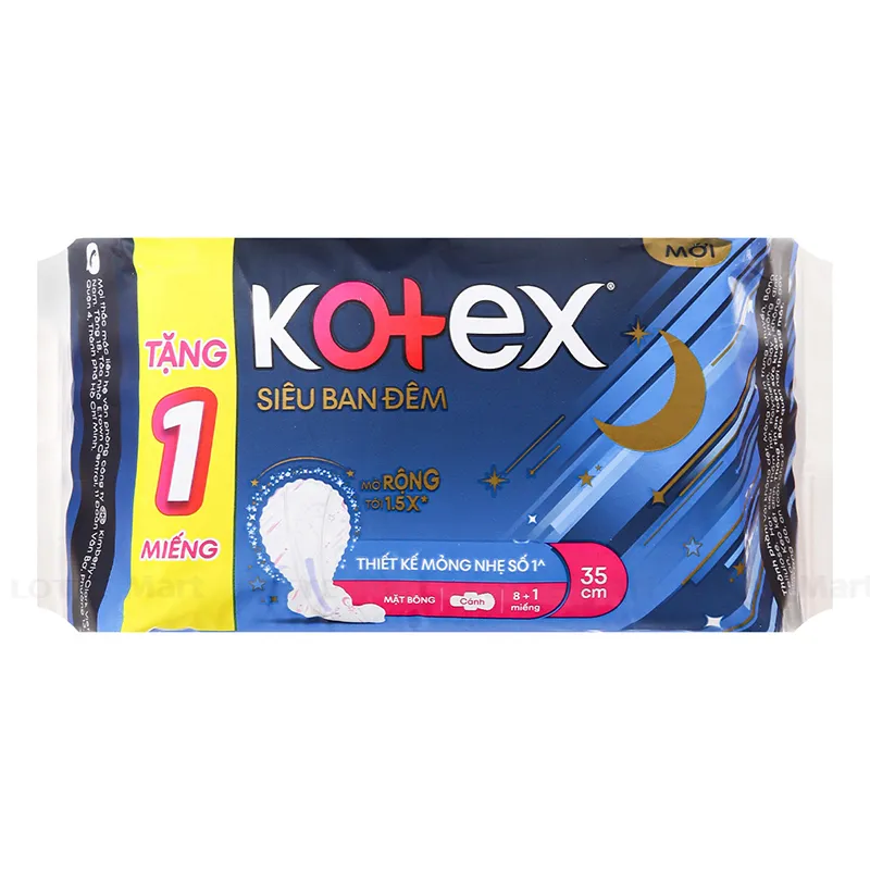 Băng Vệ Sinh Siêu Ban Đêm Kotex Mỏng Cánh Gói 8 Miếng x 35cm