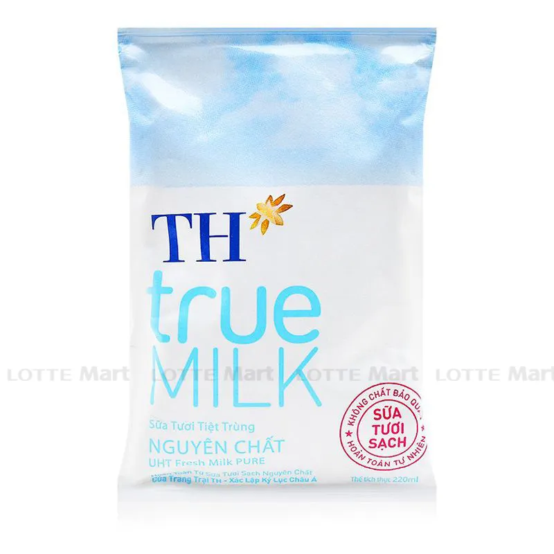 Sữa Tươi Tiệt Trùng TH True Milk Nguyên Chất Bịch 220Ml