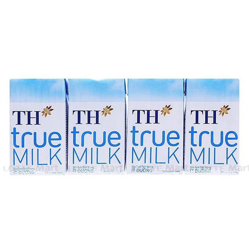 Sữa Tươi Tiệt Trùng TH True Milk Ít Đường Lốc 4 Hộp 110ML