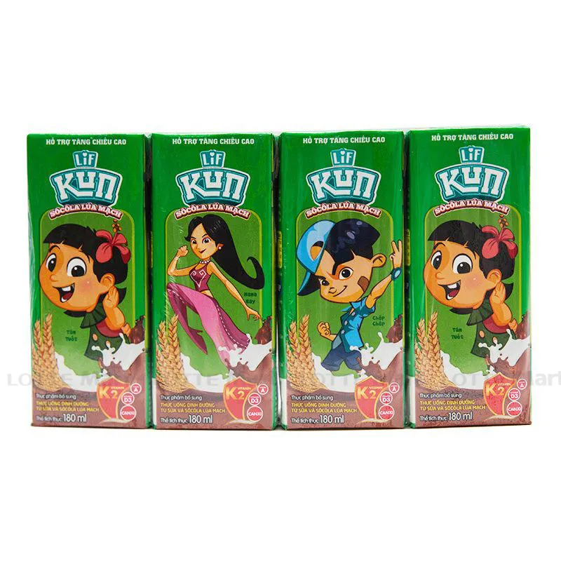 Thức Uống Dinh Dưỡng Lif Kun Socola Lúa Mạch Lốc 4 Hộp 180ml