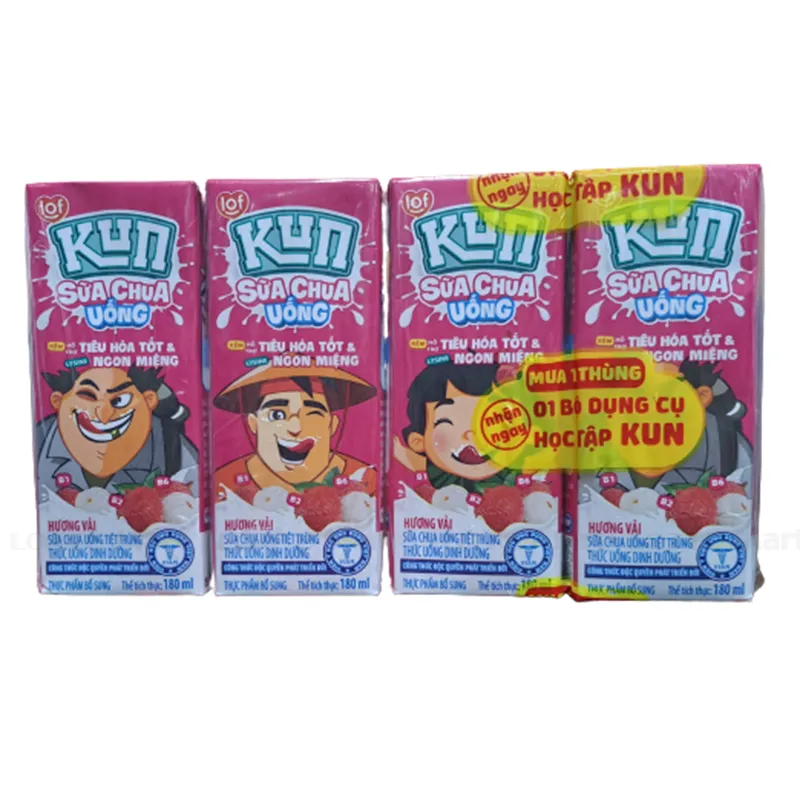Sữa Chua Uống Kun Hương Vải Lốc 4 Hộp 180ml
