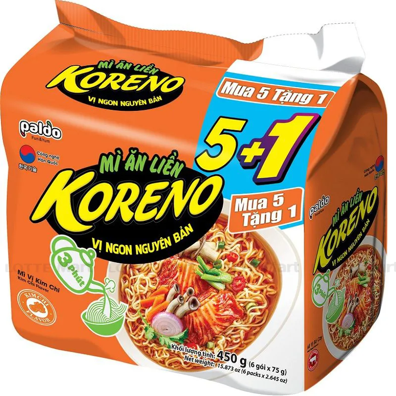 Lốc 5 Gói Mì Koreno Kim Chi (75G x 5 Gói)