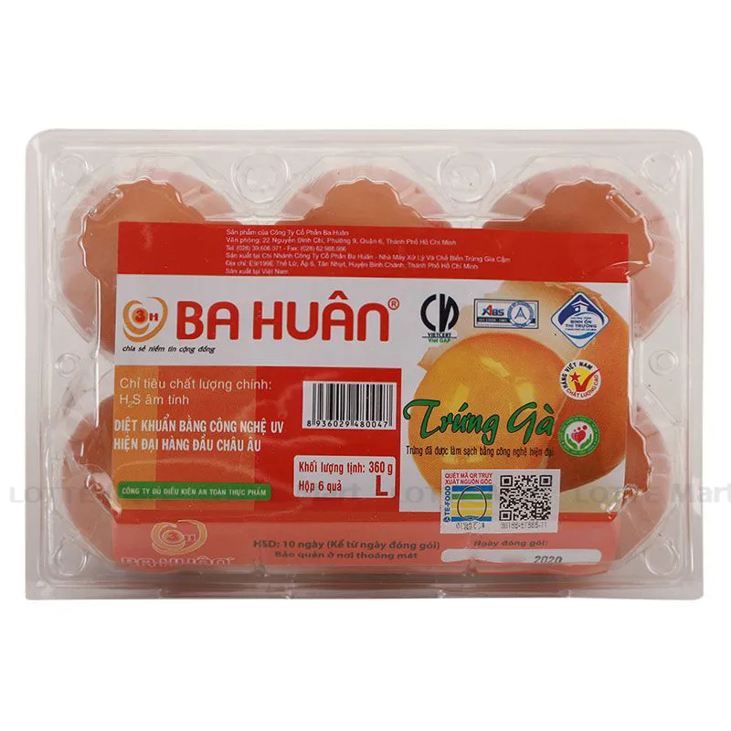 Trứng gà Ba Huân hộp 6 quả 360g (ea)