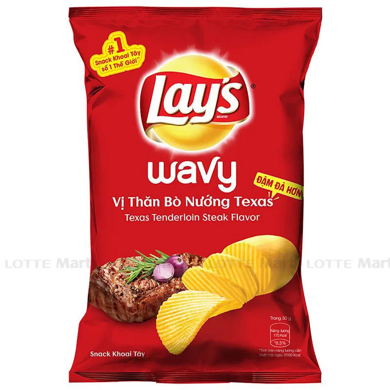 Snack Lay's Wavy Vị Thăn Bò Nướng Texas Gói 150g