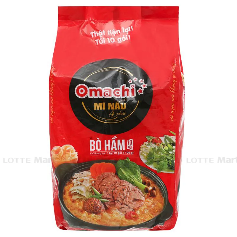 Lốc 10 Gói Omachi Mì Nấu 4 Phút Vị Bò Hầm (100G x 10 Gói)