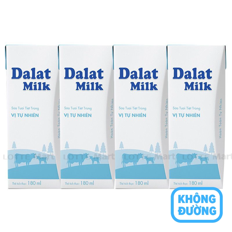 Sữa Tươi Tiệt Trùng Dalatmilk Vị Tự Nhiên Lốc 4 Hộp 180ml