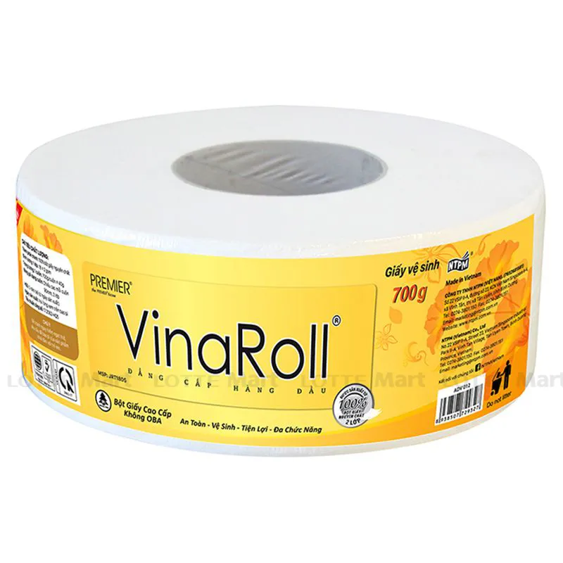 Giấy Vệ Sinh Jumbo Premier Vinaroll 2 Lớp Cuộn 700g