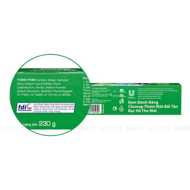 Kem Đánh Răng Closeup Bạc Hà Thơm Mát Tuýp 230G
