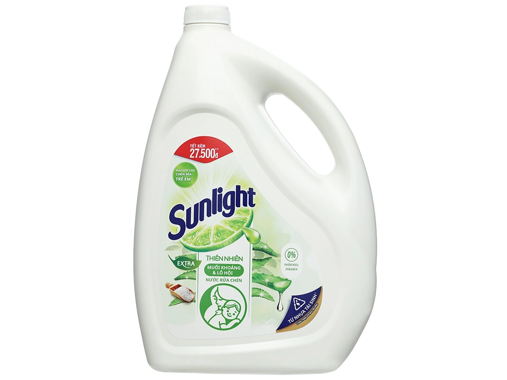 Nước Rửa Chén Sunlight Thiên Nhiên Muối Khoáng & Lô Hội Can 3.6Kg